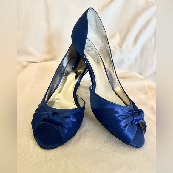 Shoes | Beautiful Blue Satin Open Toe Shoes W 2 Heel Worn Once To A ...